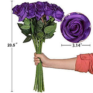 Amzali Artificial Flowers, Real Looking Blush Fake Rose Long Stem Silk Artificial Rose Flower Home Decor for Bridal Wedding Bouquet, Centerpieces Birthday Shower Party Garden floral Arrangement Purple