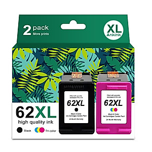 Ankink Higher Yield HP 62XL Ink Cartridge Replacement for 62 HP62XL hp62 XL Envy 5540 5640 5660 7640 7644 7645 OfficeJet 200 250 5740 5745 8040 Printer Black Color (Tricolor) Combo 2 Pack c2p07an
