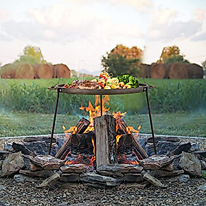 Onlyfire Chef 18" Cast Iron Campfire Griddle, Double Sided Reversible Stovetop Grill, Griddle Pan with Handles, 3 Removable & Height Adjustable Legs, Perfect for Gas Cooker, Outdoor Campfire Cooking