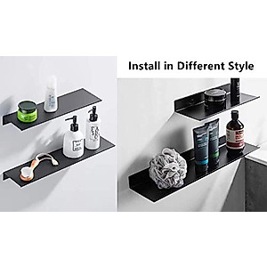 Z metnal Small Decor Shelves, Mini Floating Display Wall Shelf for Smart Speaker Collectables, Aluminum, Wall Mounted, Matt Black,12 x 5 inch, 2 Pack