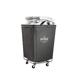 Seville Classics Large Commercial Heavy Duty Rolling Steel Frame Laundry Hamper Canvas Cart Bin w/Wheels for Hotel, Home, Closet, Bedroom (Patented), 18.1" D x 18.1" W, Gray