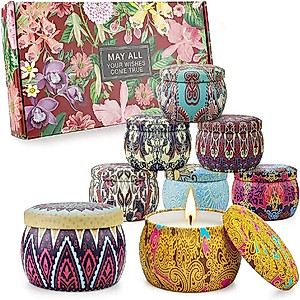 Gifts for Mom 8 Pack Scented Candles Gifts Set for Women, Aromatherapy Candles for Home, Soy Wax Portable Lid Tin Large 4.4oz Mothers Gifts, Spring Gifts, Romantic Gifts for her, Yoga Candles