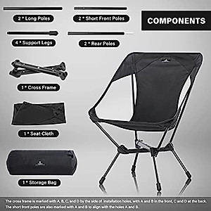 TOMSHOO Portable Camping Chairs Lightweight Folding Chair Outside, Compact Beach Chairs for Adults Adjustable Height Foldable Chair for Backpacking, Travel, Hiking, Fishing, Supports 350 Lbs