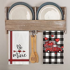 Artoid Mode Buffalo Plaid Gnomes Truck Hello Valentine Kitchen Towels Dish Towels, 18x26 Inch Seasonal Valentine's Day Decoration Hand Towels Set of 4