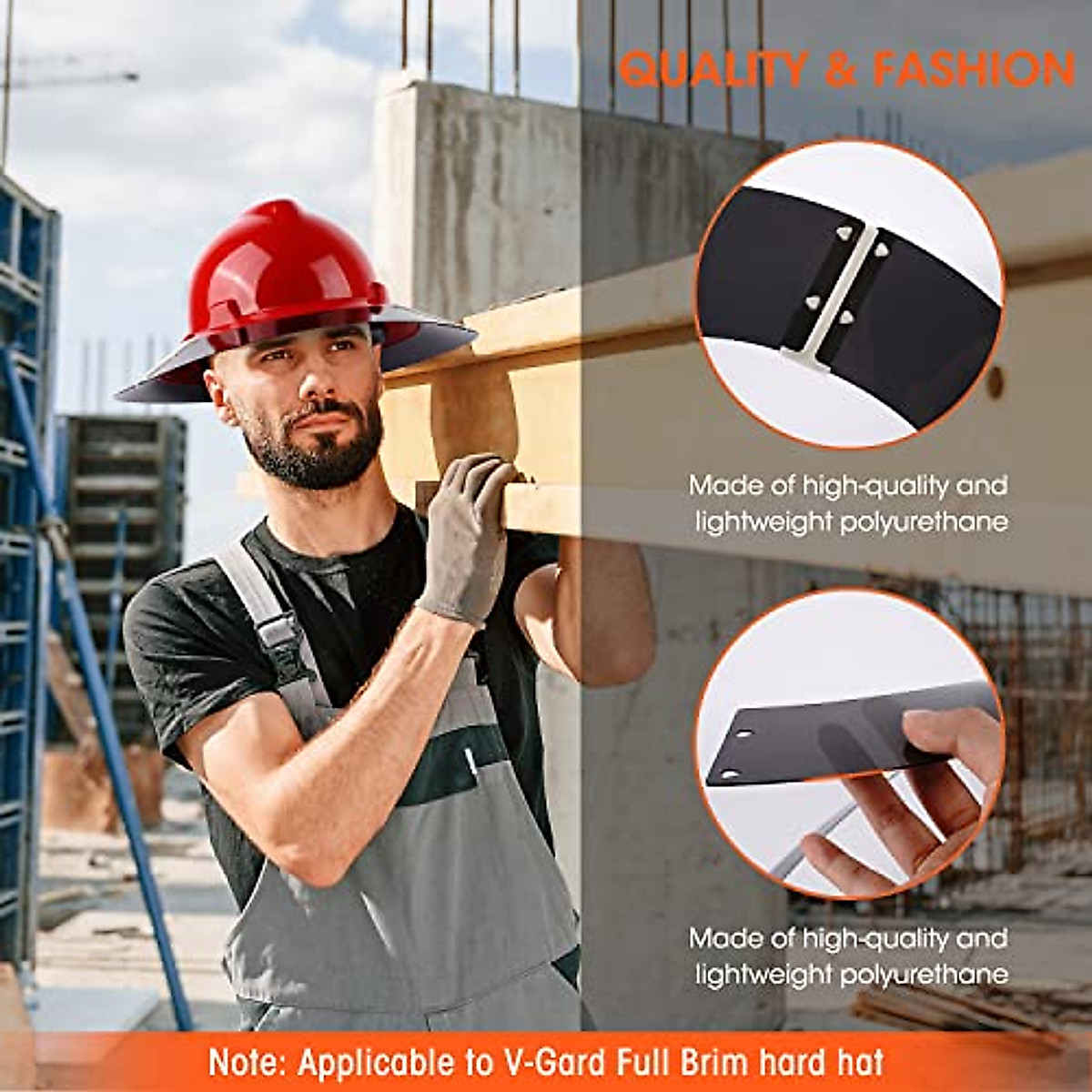 Glosaie Premium Hard Hat Visor Fits Standard V-Gard Full Brim Attachment for Men or Women Working Outside