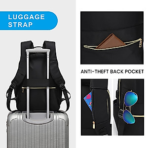 Modoker Womens Laptop Backpack 15.6-Inch Laptop & Tablet, Quilted Slim Laptop Backpack for Business Work Travel with USB Charging Port, Fashion College School Bookbag Casual Daypack, Black