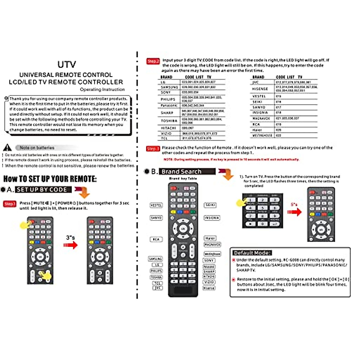 2 PCS Universal TV Remote Control Compatible with LG, Samsung, Philips, Panasonic, Sharp TCL, Vizio, Sony, Sanyo, Toshiba, Insignia, Hisense, JVC, RCA Brands LCD LED 3D HDTV TV Remote Control