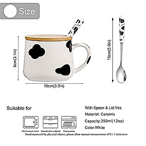 BigNoseDeer Cute Ceramic Cow Coffee Mug with 3D Animal Inside Kawaii Tea Cup with Spoon and Lid Cow Print Stuff Christmas Gifts Birthday Mother's Day Cute Gifts for Women Kids 12oz (Cow)