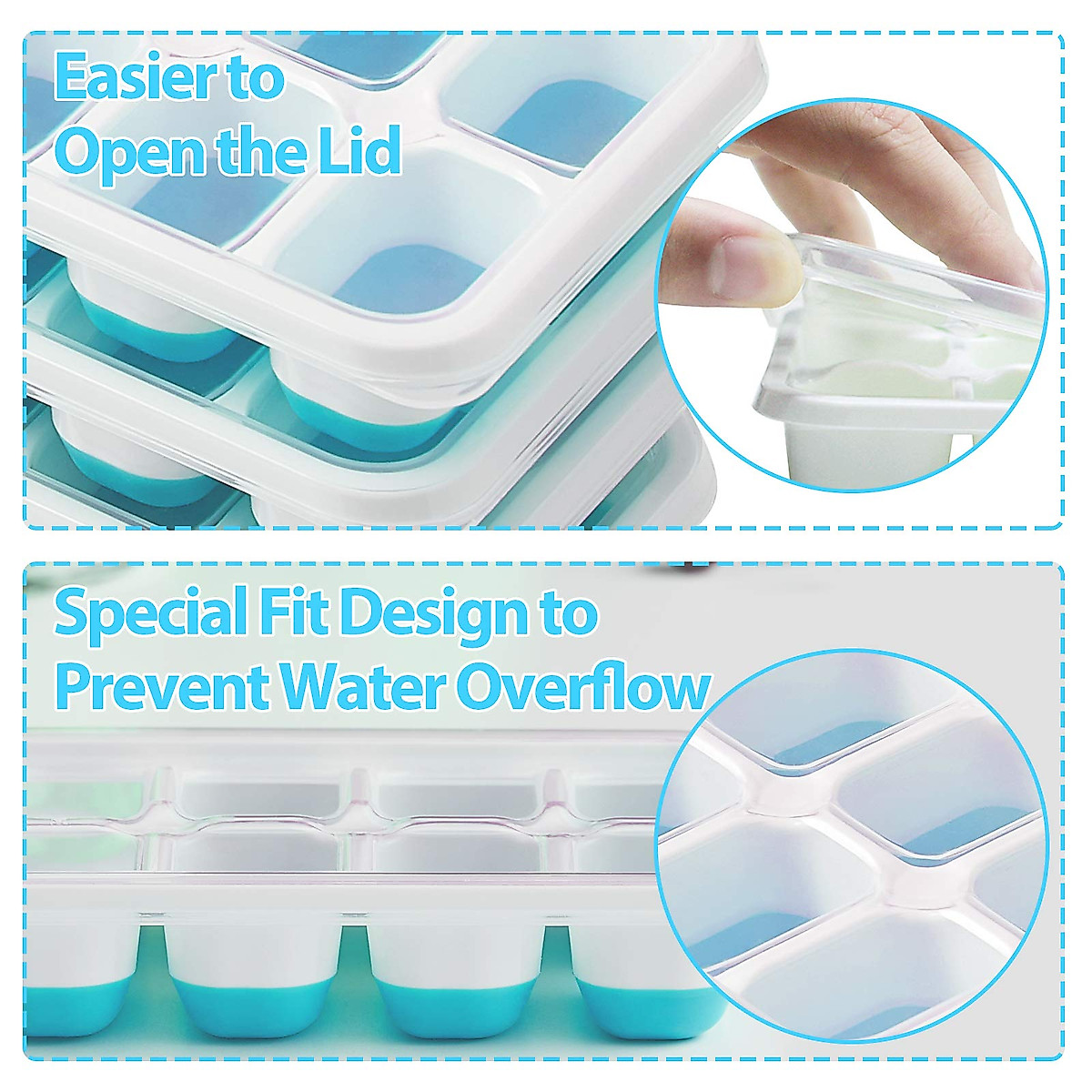 DOQAUS Ice Cube Trays 4 Pack, 56 pcs Silicone Ice Cubes Tray Maker with Spill-Resistant Removable Lid, Easy Release & Pop out, LFGB and BPA Free, Stackable Flexible, for Soup, Food, Cocktail, Coffee