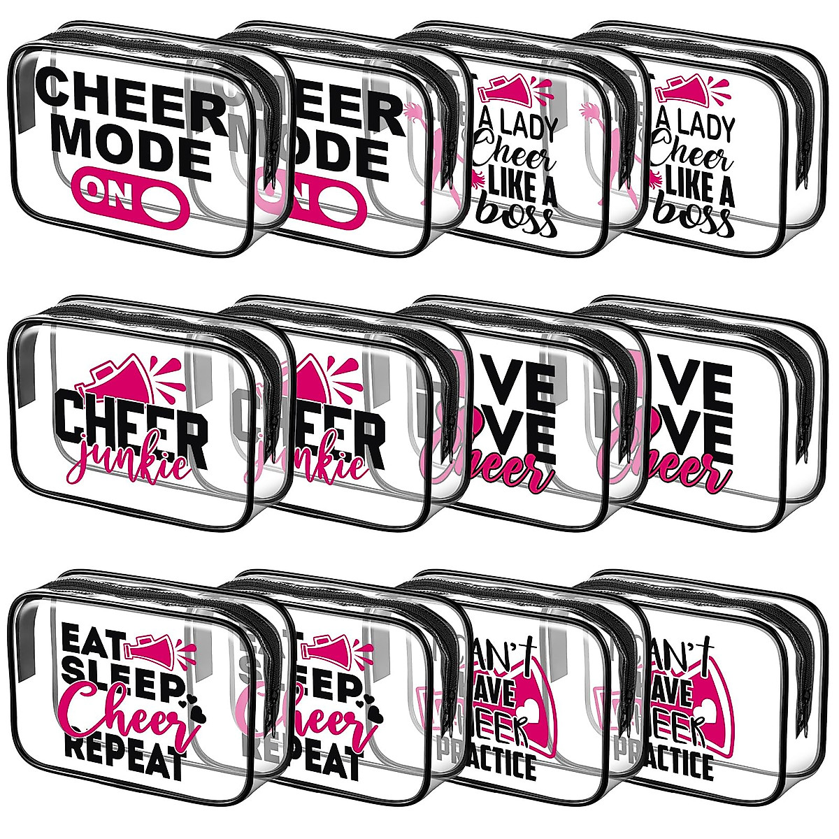 Abbylike 12 Pcs 7 x 4.7 x 2.4'' Cosmetic Bag Gifts Accessories for Makeup Bags PVC Cheer Case Clear Toiletry Zipper Pouch for Women Christmas Xmas