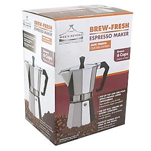 Wee's Beyond 7526-06 Brew-Fresh Aluminum Espresso Maker, 6 Cup, Silver