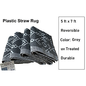 BalajeesUSA Outdoor Rug - 5x7 Grey Reversible Recycled Plastic Straw Patio Decor Waterproof Large RV Camper mat Camping 7032