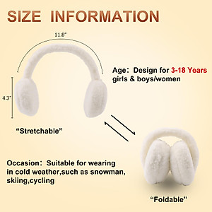 PESAAT Fluffy Ear Muff for Women Plush Foldable Earmuffs Kids Winter Earmuffs Girls Boys Cold Weather Ear Warmer (White)