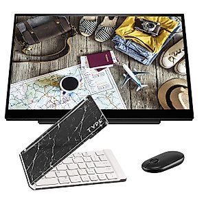 HP E14 FHD (1920 x 1080) Portable Travel Monitor Bundle with USB Type-C, Black Marble Bluetooth Folding Wireless Keyboard, and Black Pebble M355 Bluetooth Wireless Mouse