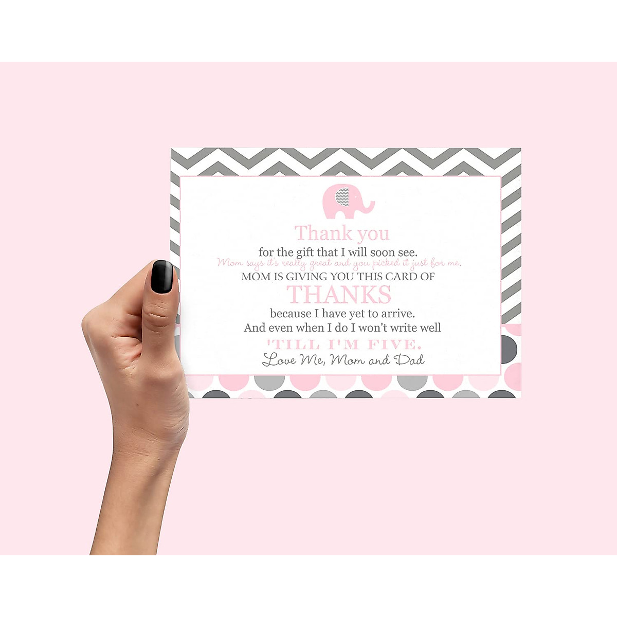Paper Clever Party Pink Elephant Baby Shower Thank You Postcards (15 Pack) Girls Notecards Only - Eco-friendly – Postal Note with Message from Newborn – Cute Princess Jungle – Printed Size 4x6