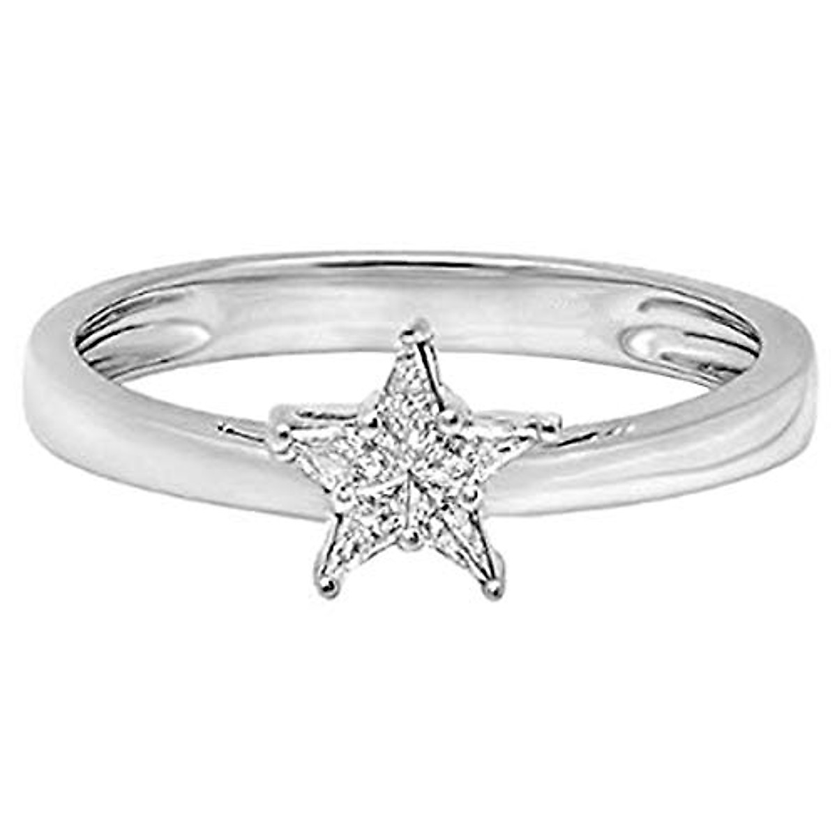 Dazzlingrock Collection 0.15 Carat (ctw) 14k Noble Cut Diamond Star Shaped 5 Stone Women Bridal Engagement Ring, White Gold, Size 7