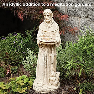 Bits and Pieces - 26” Tall St. Francis Bird Feeder - Yard Decorations - Polyresin Religious Sculpture - Outdoor Decoration Statue - Garden Decor