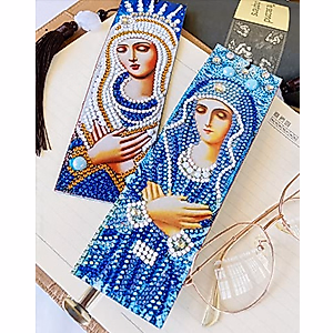 liziciti 2 Pieces 5D Diamond Painting Bookmarks Kits, Virgin Mary Madonna Tassel DIY Art Craft Crystal Rhinestones for Kids Adults Beginner, PU Leather 8.26x2.36 inch, Multicolor (art-zsh-smbqusF)