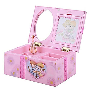 BORDSTRACT Dancing Girl Music Box, Plastic Pink Musical Jewelry Boxes for Rings Necklaces Bracelets Storage Home Decor Crafts