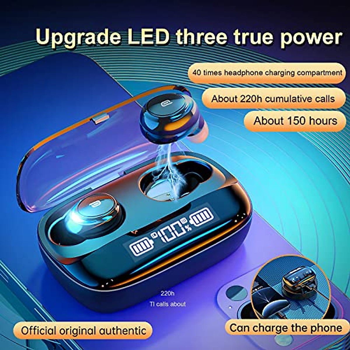 Qiopertar M-U8 Bluetooth 5.0 Headset Wireless Earphones Mini Earbuds Stereo Waterproof Headphones with Microphone in-Ear Deep Bass Sound Earbuds Earphones for Android iOS Sport