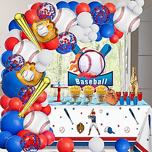 AobkDeco Baseball Balloon Garland Arch Kit Baseball Party Decorations with 113pcs Red White Blue Confetti Latex Balloons Baseball Foil Balloons for Baseball Theme Birthday Party Supplies Baby Shower