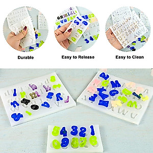 Palksky 3Pcs Mini Letter Resin Molds - Small Silicone Number Alphabet Epoxy Casting Mold for DIY Keychain Pendant Earring Jewelry, Gummy Candy Chololate Cake Decoration