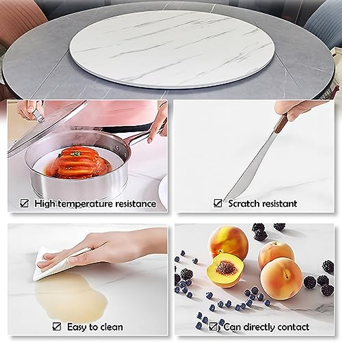 Wooden Lazy Susan Tabletop Service Plate, 360° Rotation Silent Dining Table Round Turntable, Diameter Ø 20 24 28 32 36 39 Inch Large Rotating Tray Rotating Board