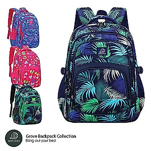 MYGOO Kids Backpack for Boys | Tropical Design Backpack for Teen | Grove Collection | 17" Tall | 24L Capacity | Foliage Black