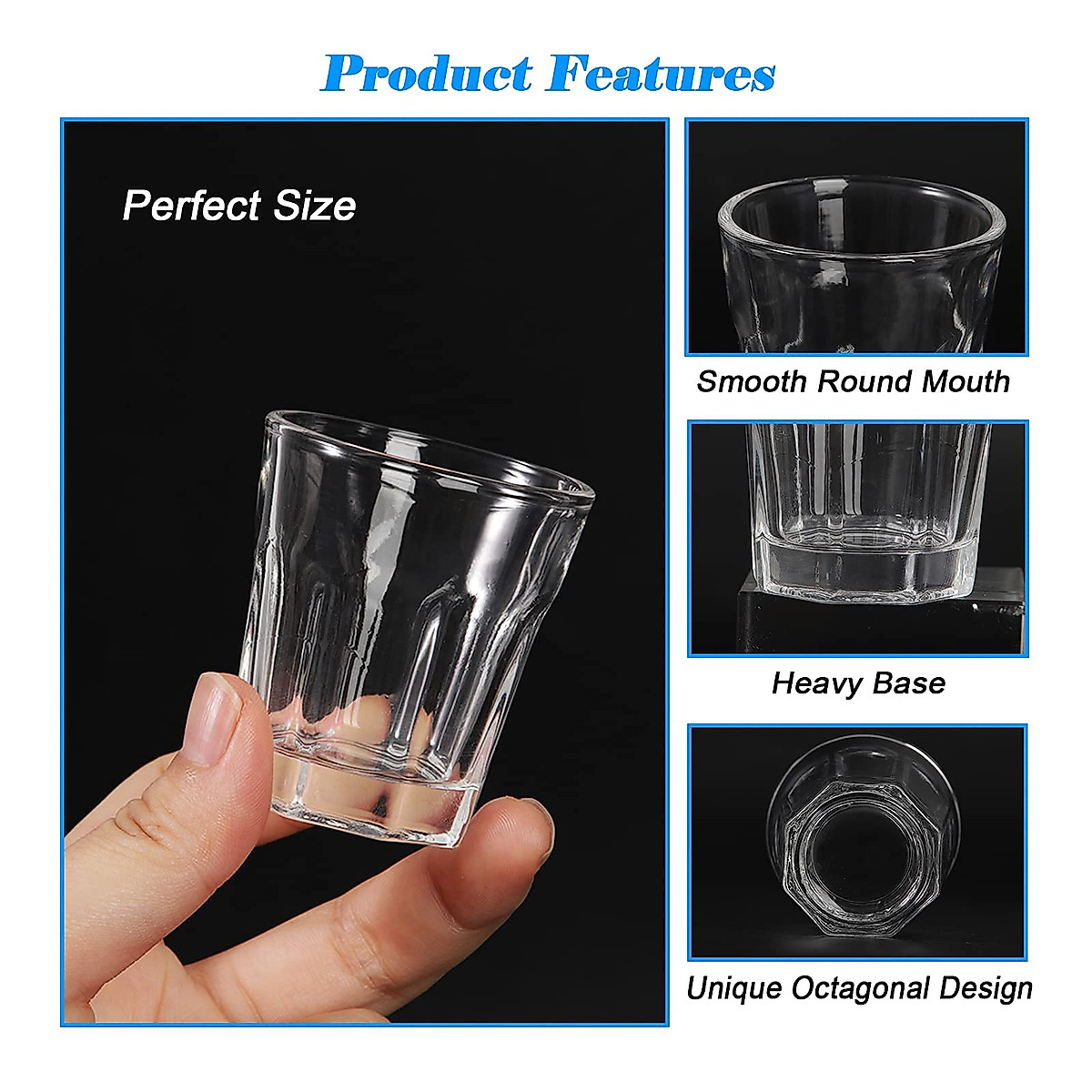 D&Z Shot Glasses, 1.5 Ounces (45 ml), Round Mouth and Octagon Base (4 Pcs)