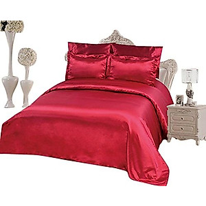 1Pcs Burgundy Solid Duvet Cover Set Sexy Silky Satin Zipper Duvet Cover Size Super King 120x120
