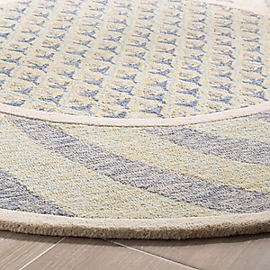 SAFAVIEH Novelty Collection 5' Round Ivory Blue/Gold NOV108D Handmade Premium Wool Area Rug