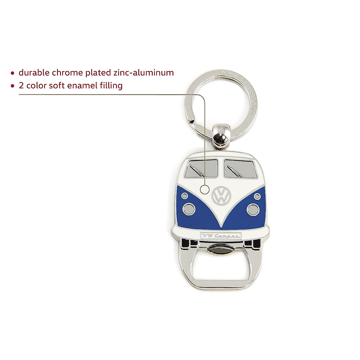 BRISA VW Collection - Volkswagen Keychain Ring Keychain Accessory Keyholder with Bottle Opener in Beetle, T1, T2 Bus Design (T1 Bus/Blue)