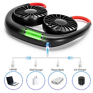 DSCD Portable Neck Fan, Hands Free Neck Fan Rechargeable, 12H Cooling Personal USB Fan Air Conditioner, Sports Neck Fan for Travel, Best Gift Neck Fan for Women, Kids