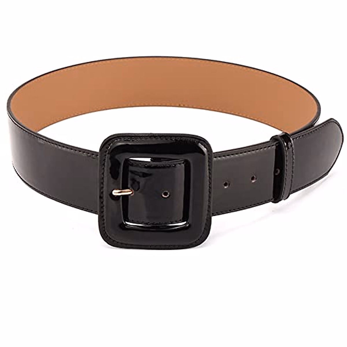ANNULOYA Plus Size Women's Patent Leather Belt Fashion Cinch Wide Waist Belts for Dresses with Square Buckle