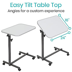 Vive Compact Overbed Table - Over Hospital Bed Tray - Rolling for Home Use or Medical - Adjustable Height, Tilt Top and Swivel Wheels - for Reading, Laptop, Eating, Bedridden, Elderly and Seniors
