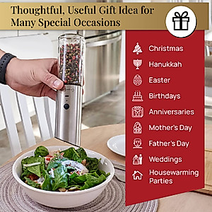 Automatic USB Rechargeable Salt and Pepper Grinder Set - Gravity Electric Salt and Pepper Grinder Set with LED Light and Adjustable Coarseness - Easy to Clean - Cleaning Brush Included - Ideal Gift