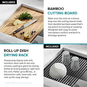 KRAUS Kore Workstation 36-inch Farmhouse Flat Apron Front 16 Gauge Single Bowl Stainless Steel Kitchen Sink with Integrated Ledge and Accessories (Pack of 5), KWF410-36