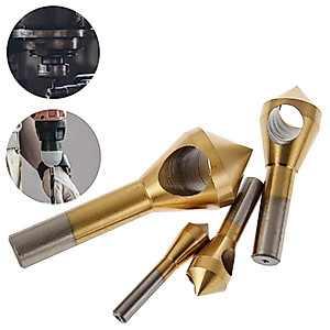 4 Pieces Chamfer Countersink Deburring Drill Bits Set Titanium Coated 6/8/10/12mm Round Shank Single End Countersinks Hole for Metal and Plastic