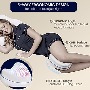 Contour Legacy Leg & Knee Foam Support Pillow - Soothing Pain Relief for Sciatica, Back, Hips, Knees, Joints - As Seen on TV