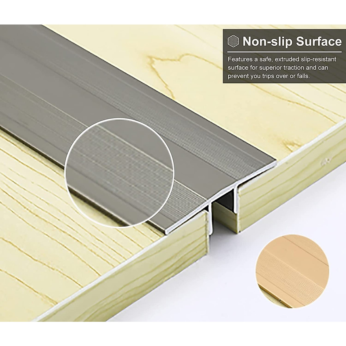 FURLOU T-Shaped Threshold Strips Flooring Transition Strip Non-Slip Transition Bars Floor Reducer Vinyl Edge Trim for Interior Doors