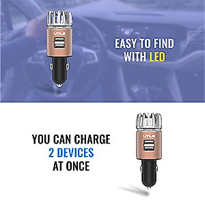UTILE Car Ionizer Purifier with Dual USB Charger – Ionic Air Freshener for Odor Removal | 2.1A/0.8W USB Charging for Phone, Tablet and Other Devices (Copper, Pack of 2)