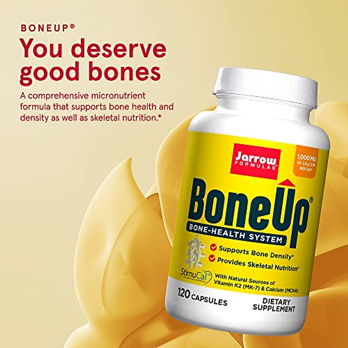 Jarrow Formulas BoneUp - 120 Capsules - Micronutrient Formula for Bone Health - Supplement Includes Natural Sources of Vitamin D3, Vitamin K2 (as MK-7) & Calcium - 60 Servings (Packaging May Vary)