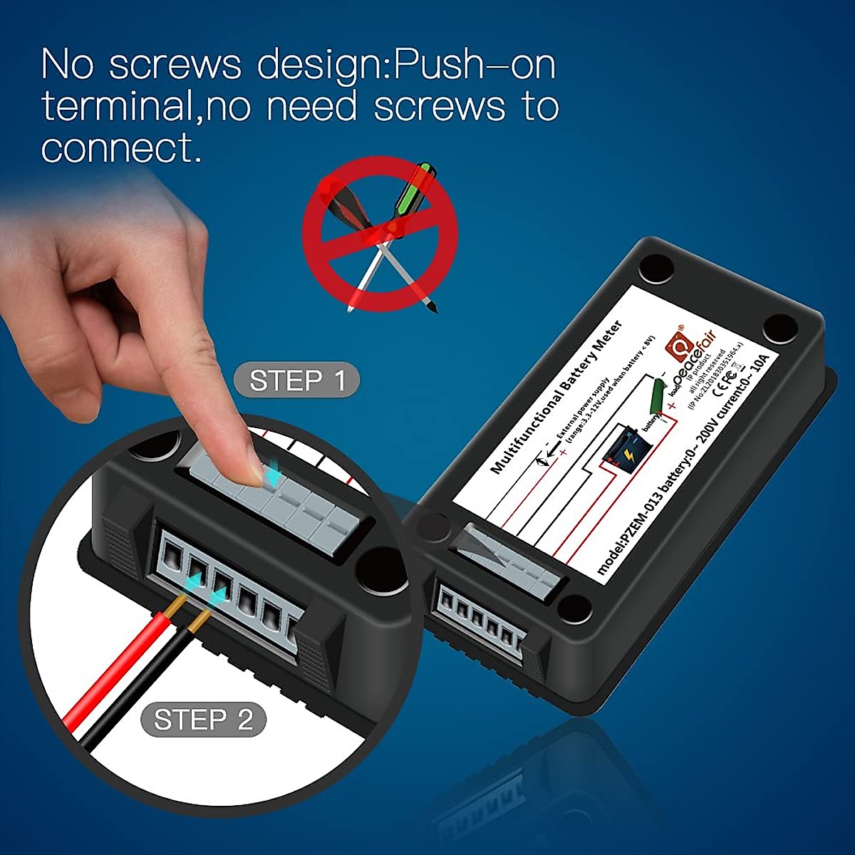 DC Multifunction Battery Monitor Meter,0-200V,0-10A (Widely Applied to 12V/24V/48V RV/Car Battery) LCD Display Digital Current Voltage Solar Power Meter Multimeter Ammeter Voltmeter