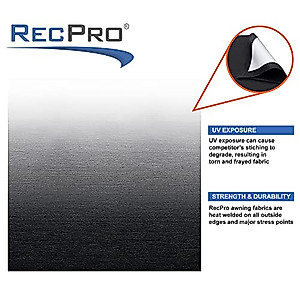 RecPro RV Awning Fabric Replacement | Universal Fit | 8-22ft Sizes | Heat Sealed Vinyl (15' - Actual Width 14' 1", Charcoal Fade)