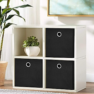 i BKGOO Foldable Storage Cube Drawer Bins Collapsible Fabric Storage Boxes with Round Metal Grommets for Organizing Shelf Nursery Home Closet 4 Pack Black 11" x 11" x 11"