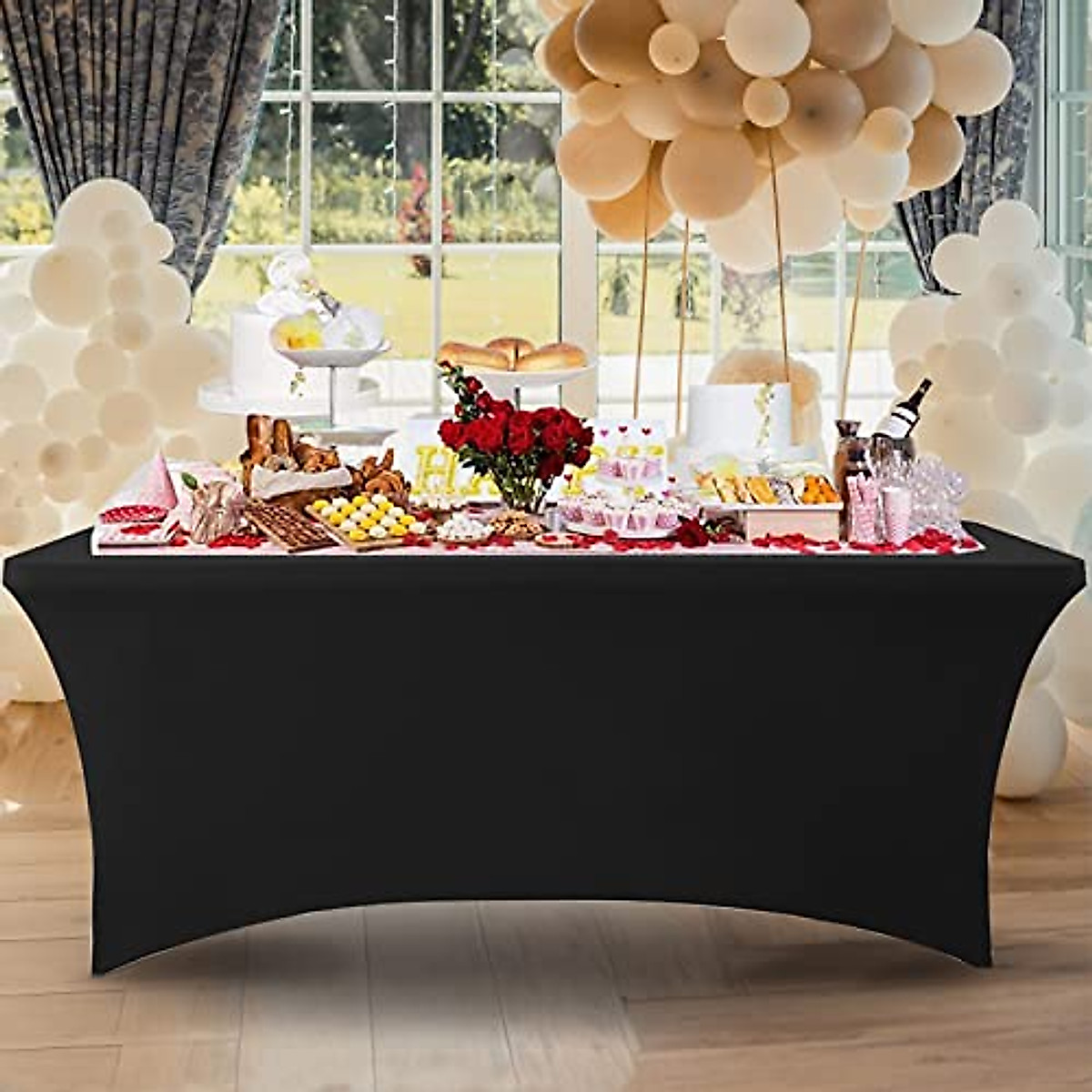 Nobed HHT 4 Packs Black Spandex Table Cloth for 6 Foot Rectangle Folding Tables, Wrinkles-Free Stretchable Black Spandex Table Covers for Party Birthday Picnic Receiption Event Displays