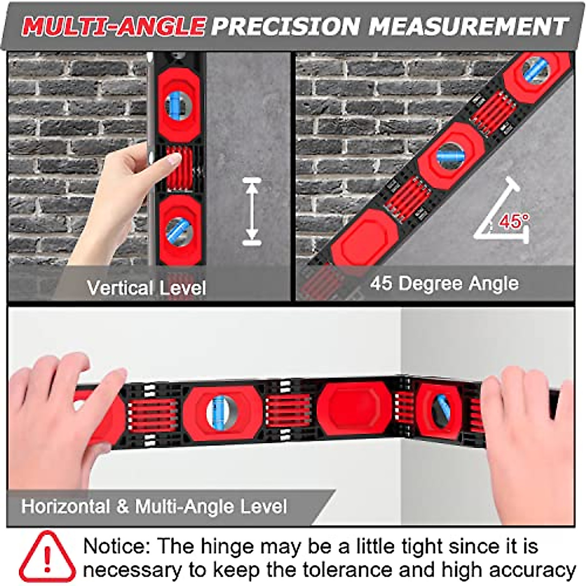 Weton Multi-function Foldable Level, 24 Inch Multi-Angle Measurement Woodworking Tools with Easy-Read Level Bubbles, Precise Leveling for Various Corners Stairs, Carpenters,Woodworkers