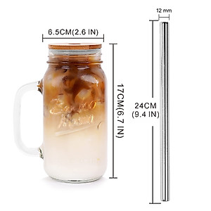 ANOTION Mason Jar with Lid and Straw, 24oz Regular Mouth Mason Jars with Handle Drinking Glasses Tumbler Reusable Cups Smoothie Water Bottles for Iced Coffee (Classic 2 cups Style)