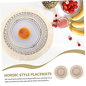 GARVALON 2pcs Tassel Cotton Linen Placemat Jute Placemat Desk Mat for Desktop Nordic Decor Rattan Coaster Pad Rustic Round Kitchen Placemat Personalized Coasters Placemats Tassel Placemats