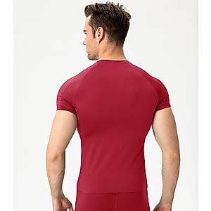 Red Compression Shirts Men Short Sleeve Workout Gym T-Shirt Running Tops Cool Dry Sports Base Layer Undershirts